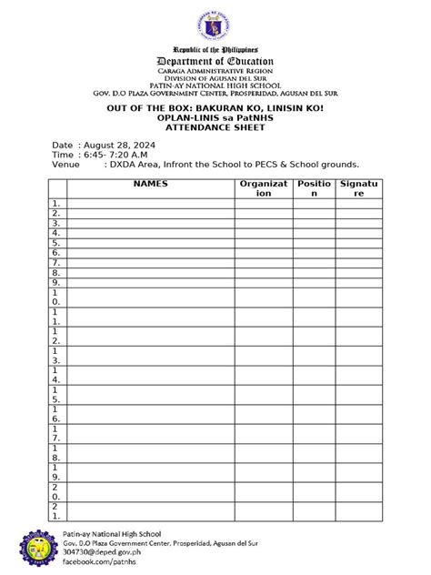 Clean Up Drive Attendance Sheet Pdf