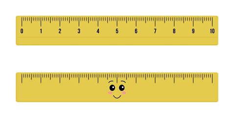 Cute Wooden Or Plastic Ruler Measure Instrument Kawaii Isolated On White Background Yellow