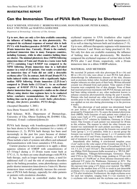 Pdf Can The Immersion Time Of Puva Bath Therapy Be Shortened