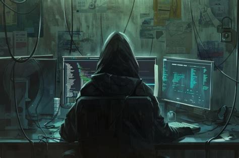 Premium Photo Hacker In Hood Hacking At Computer In Dark Room