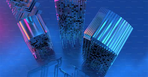 A Group Of Futuristic Buildings On A Blue Background Photo Wallpaper