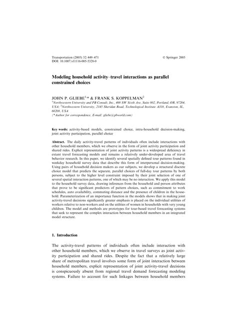 Pdf Modeling Household Activity Travel Interactions As Parallel Constrained Choices