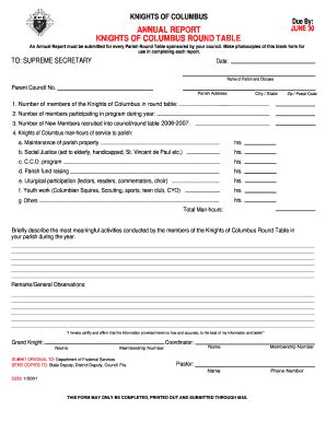 Knights Of Columbus Annual Report Form Blank Fillable Template Fill