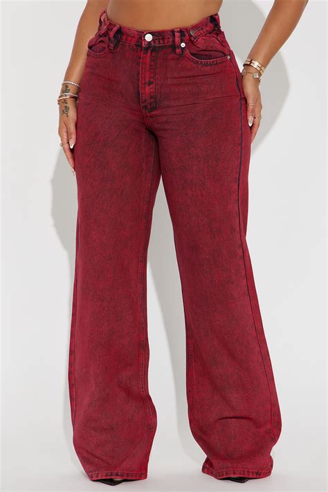 Red Hot Coated Wide Leg Jeans Red Fashion Nova