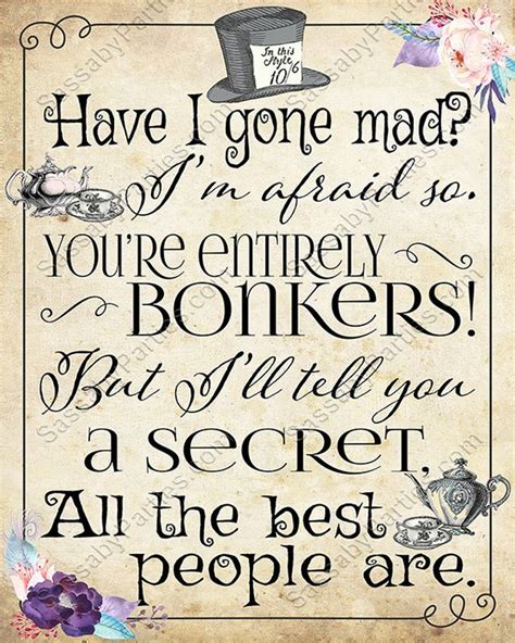 Mad Hatter Tea Party Poster Instant Download Bonkers Quote Alice In