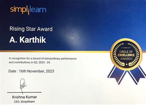 Thankyou Simplilearn For Recognition A Karthik
