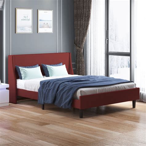 Mjkone King Size Platform Bed Frame With Headboard Stylish Wingback