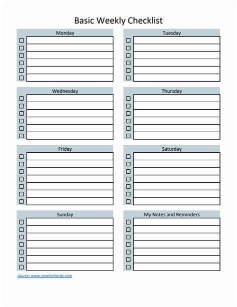 Free Weekly Checklist Templates Pdf Word Excel