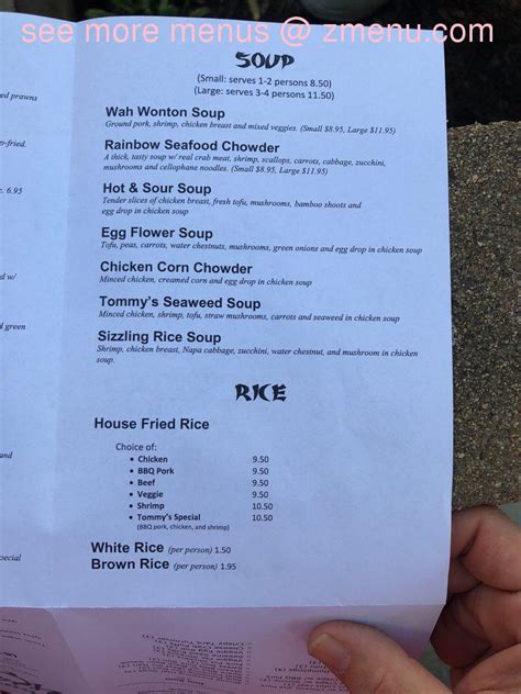 Online Menu Of Tommys Wok Restaurant Carmel California 93921 Zmenu
