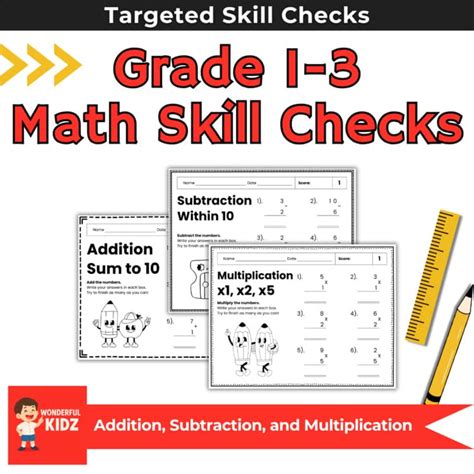 Back To School Math Assessment Worksheet Addition Subtraction Multiplication