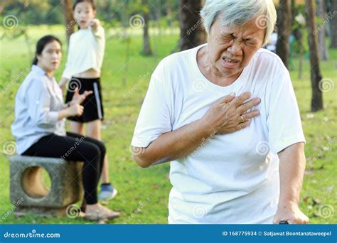 Asian Elderly People Having Heartbeats Fast Difficulty Breathing