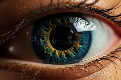 Close Up Of Natural Eye Texture With Vibrant Iris And Pupil Detailed Frontal Photograph Stock