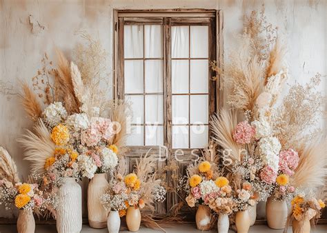 Avezano Boho Flowers And Doors And Windows Photography Backdrop Design
