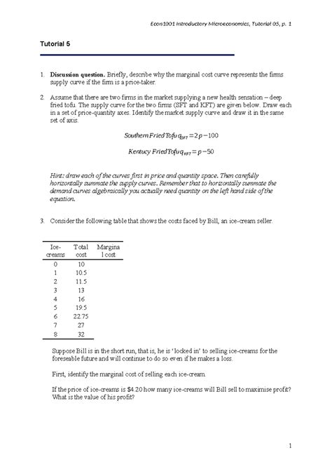 Econ Tutorial Econ Introductory Microeconomics Tutorial P Tutorial