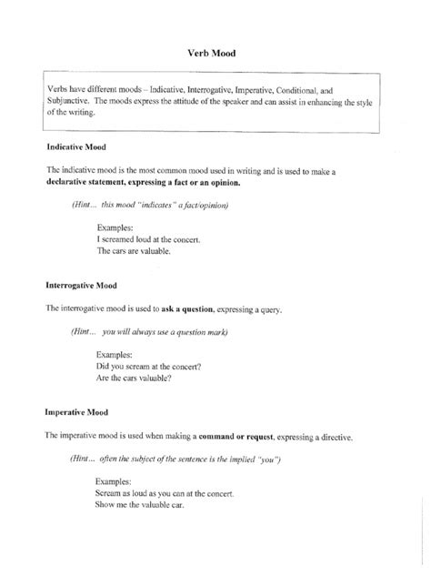 Verb Mood Packet Pdf