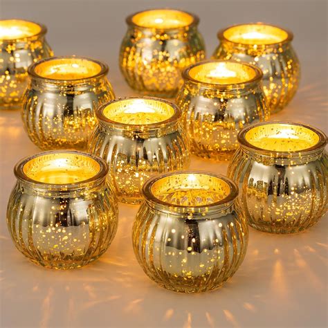 Nuptio Glass Tealight Candle Holder 6 Pack Gold Tea Light Holders Bulk