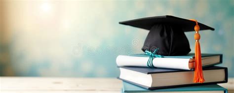Graduation Cap Sits Atop Stack Of Books Diploma Education Success