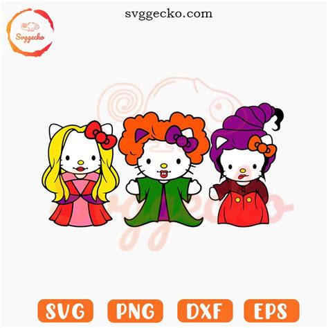 Three Hello Kitty Dolls With Different Hair Styles And Colors One Is Wearing An Orange Dress