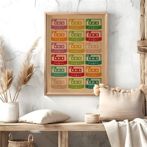 Retro Cassette Tape Wall Art 70s 80s Music Poster Digital Download