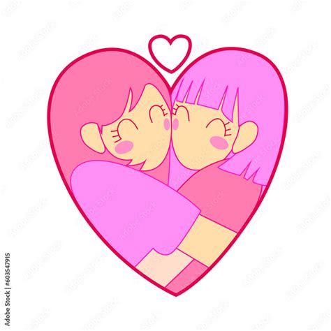 Dibujo De Dos Mujeres Abrazándose Formando Un Corazón Con Un Corazón