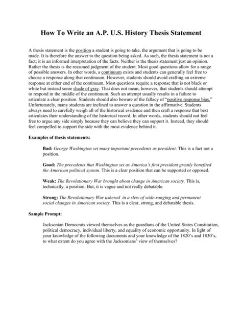 Ap Us History Thesis Statement Guide