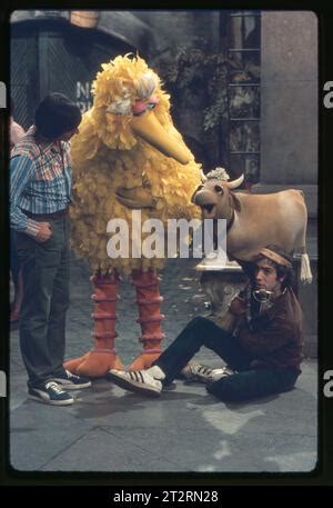 A 1977 Photo Of Rehearsals On The Set Of Sesame Street Showing Big Bird