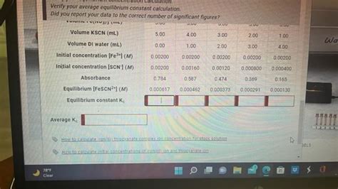 Verify Your Average Equilbrium Constant Calculation