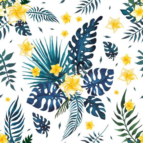 Tropical Flowers Background Seamless Pattern Stock Illustration