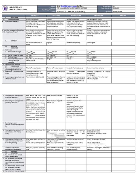 Dll English 3 Q3 W5 Pdf English Language Literacy
