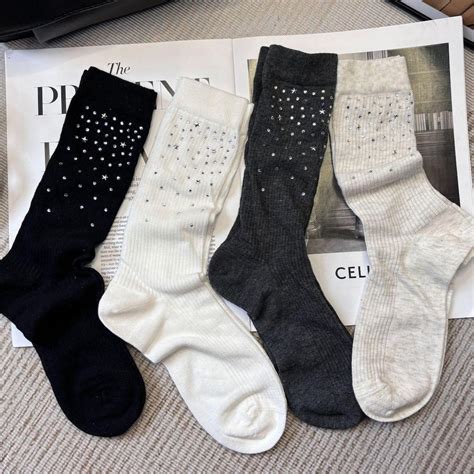 Rhinestone Sparkle Socks Shiny Crystal Mid Calf Socks Lightweight