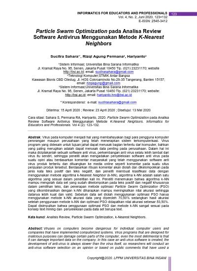 Particle Swarm Optimization Pada Analisa Review Software Antivirus Menggunakan Metode K Nearest
