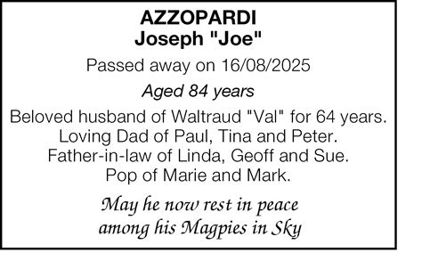 Azzopardi Joseph Joe Tributes The Standard The Standard Warrnambool Vic
