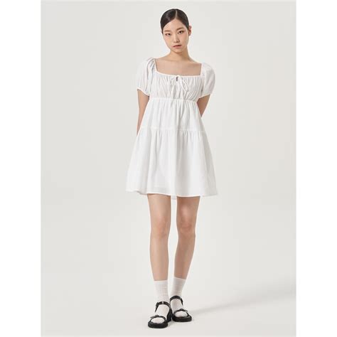 코튼 퍼프소매 원피스 화이트 323571my11