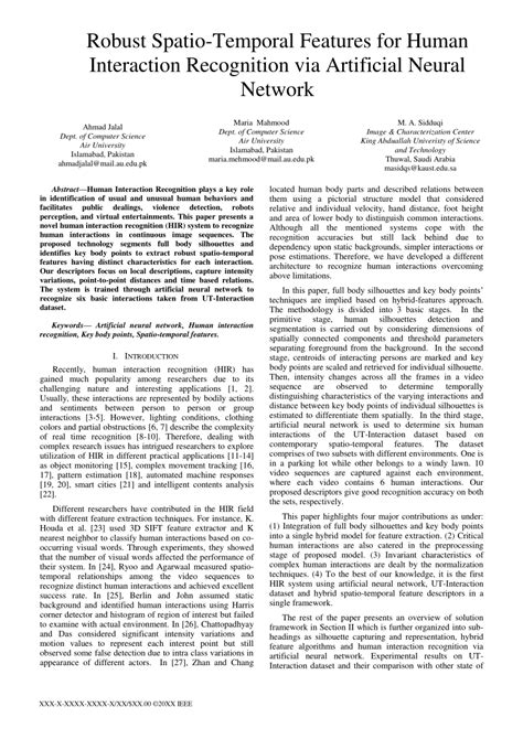 Pdf Robust Spatio Temporal Features For Human Interaction Recognition Via Artificial Neural