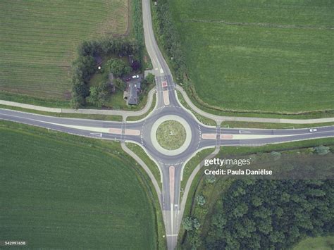 Aerial Shot Of A Roundabout With The Landscape Around It High Res Stock