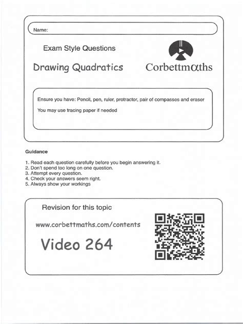 Drawing Quadratics Pdf