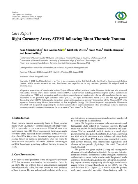 Pdf Right Coronary Artery Stemi Following Blunt Thoracic Trauma