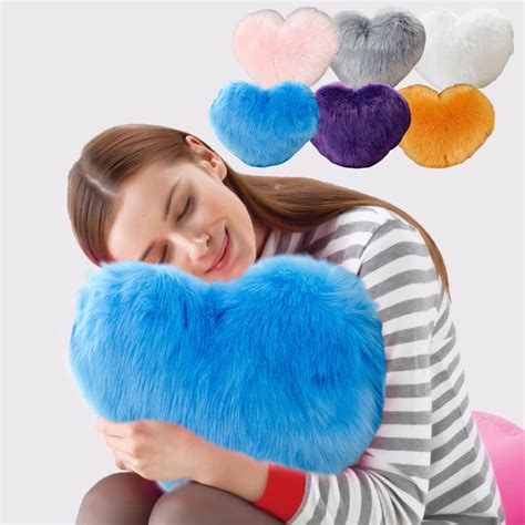 Faux Wool Heart Shaped Long Pile Plush Pillow Soft Living Room Sofa