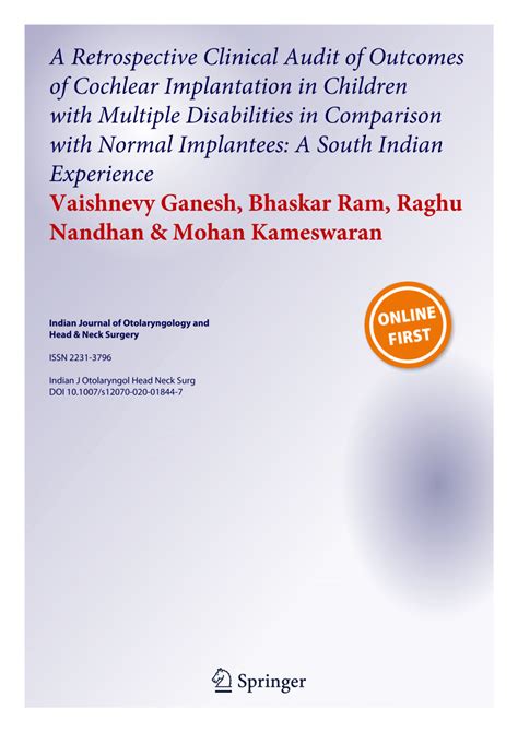 Pdf A Retrospective Clinical Audit Of Outcomes Of Cochlear