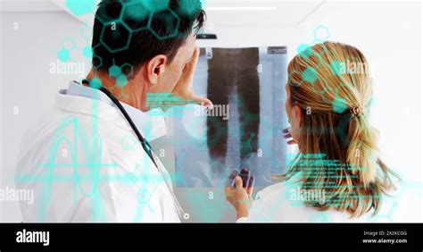 Image Of Scientific Data Processing Over Back Of Caucasian Female And