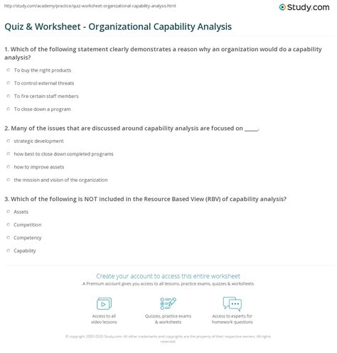 Quiz And Worksheet Organizational Capability Analysis