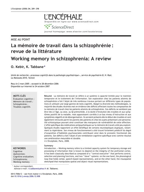 Pdf [working Memory In Schizophrenia A Review]