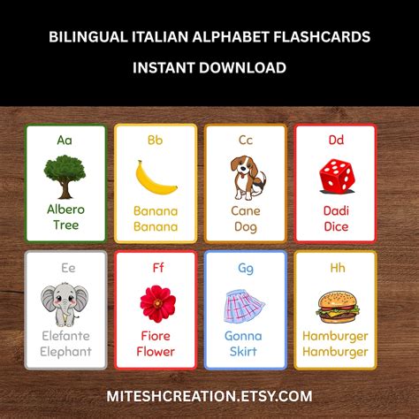 Bilingual Italian Alphabet Flashcards Set Instant Download Printable