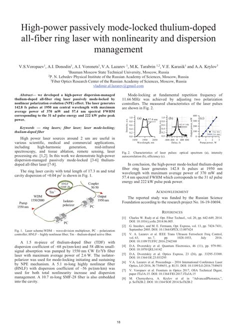 Pdf High Power Passively Mode Locked Thulium Doped All Fiber Ring