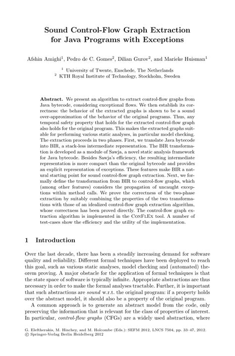 Pdf Sound Control Flow Graph Extraction For Java Programs With Exceptions