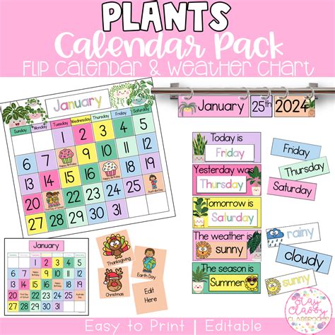 Classroom Calendar Weather Display And Flip Calendar Editable Plants