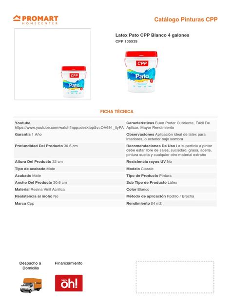 Catálogo Pinturas Cpp Latex Pato Cpp Blanco 4 Galones Pdf