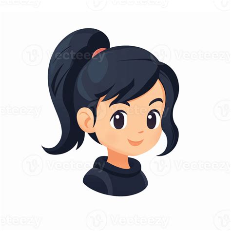 Cute Cartoon Girl Character With Black Hair And Ponytail For Fun