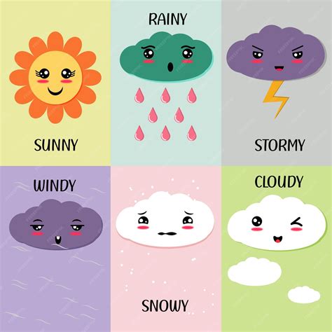 Premium Vector Cute Weather Character Six Cartoon Weather