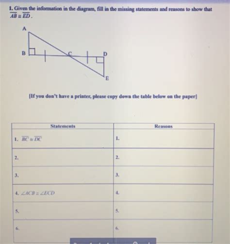 solved 1 given the information in the diagram fill in the missing
